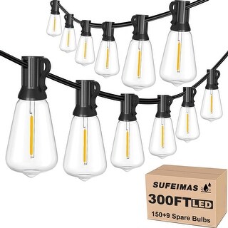 Outdoor String Lights 300ft Patio Lights with 159 Dimmable Warm ST38 ...
