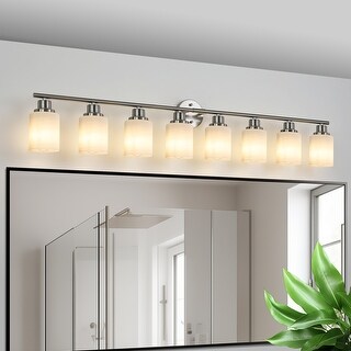 Modern 8-Light Vanity Light Fixture Brushed Nickel and Frosted Glass ...
