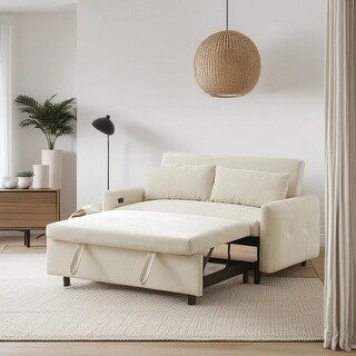 3-in-1 Convertible Pull-Out Queen Size Sofa Bed with 2 Soft Pillows ...