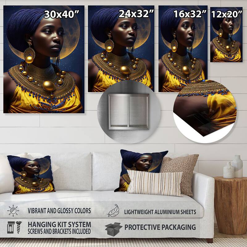 Designart 'Blue Queen African Woman Under Moon III' African American ...