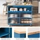 44 in. Rolling Kitchen Island with Drop Leaf 2 Fluted Glass Doors - Bed ...