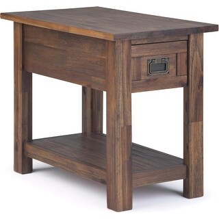 Rustic Solid Acacia Wood Narrow Side Table with Drawer and Shelf ...