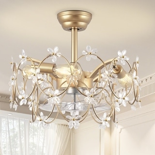 21 in. Indoor Golden Acrylic Flower Ceiling Fan with Light, Ceiling ...