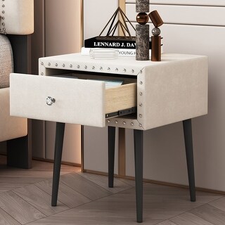Modern Velvet Nightstands with Drawer, Crystal Handle and Rivet, Set of ...