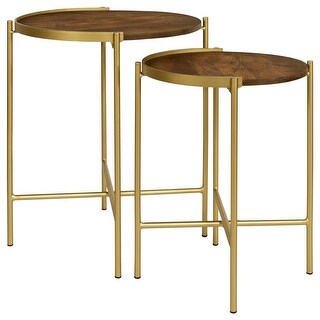 2 Piece Nesting Tables with Inlaid Bone Detail Design, Mango Wood ...