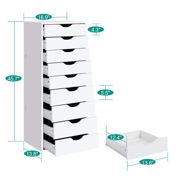 9-Drawer Office Rolling File Storage Cabinet, Mobile Desk Filing Drawer ...