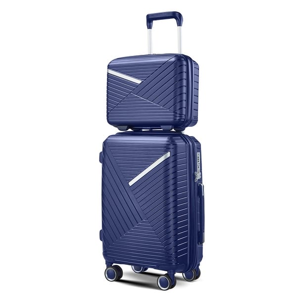 Navy Blue Luggage 4 Piece Set Spinner Lightweight Hardshell Suitcases ...