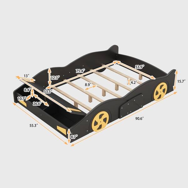 Full Size Race Car-Shaped Platform Bed with Wheels and Storage - Bed ...