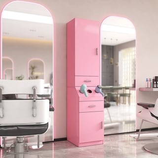 Pink Storage Cabinet Organizer Salon Station with 2 Tier Storage Shelf ...