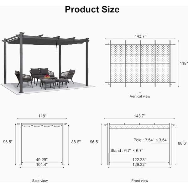 PURPLE LEAF Gazebo Outdoor Retractable Modern Yard Metal Grape Trellis ...