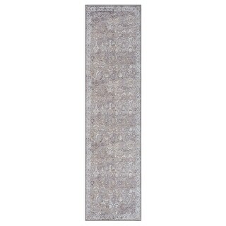 Ava Grey and Gold Traditional Distressed Washable Runner Rug - Bed Bath ...