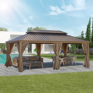 Bronze 12 x 20 ft All-Season Outdoor Permanent Gazebo with Galvanized ...