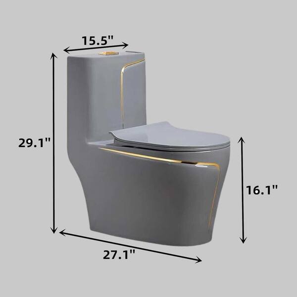 Grey Large Pipe Ceramic One Piece Toilet with Seat - Bed Bath & Beyond ...