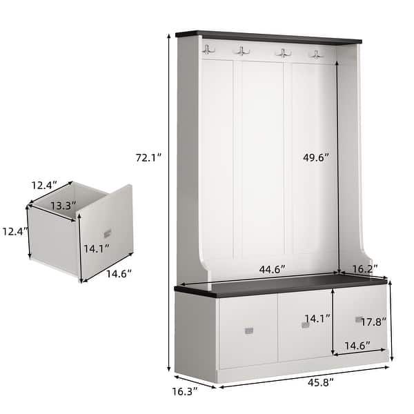 Two-tone Hall Tree with 4 Hooks and 3 Large Drawers, Coat Hanger ...