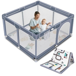 Baby Playpen with Mat, Portable Baby Play Yard, Safety Baby Gate ...