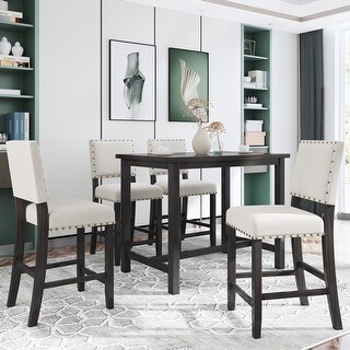 5-Piece Rustic Wooden Counter Height Dining Table Set with 4 ...