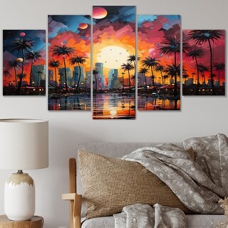 Designart "Palm Trees Colorful Pointillism IV" Cityscapes Multipanel ...