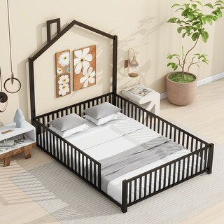 Metal House Platform Bed with Guardrail and Chimney - Bed Bath & Beyond ...