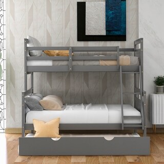 Twin-Full Solid Wood Bunk Bed with Trundle Wood Slat Support, Grey ...