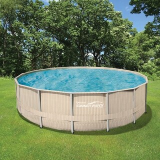 Summer Waves Light Wicker Metal Frame 18-foot Round Pool Package - Bed ...