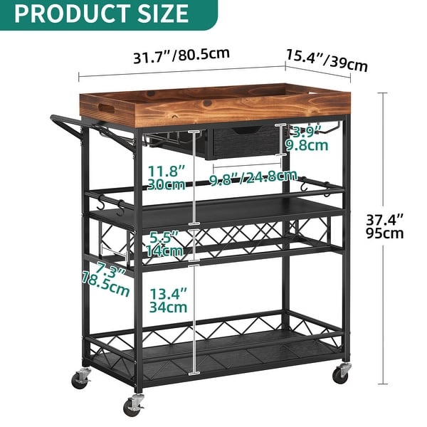 Moasis Mobile Serving Bar Cart with Removable Wood Top Tray Wine Rack ...