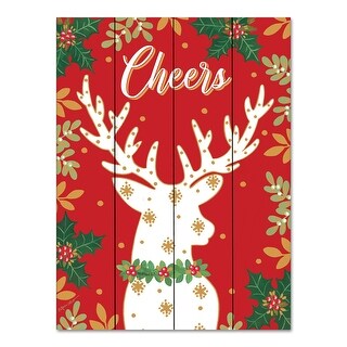 Red White Cheers Reindeer Christmas Rectangular Wall Art Decor 16"x12 ...