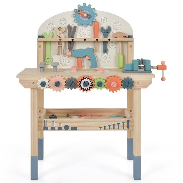 Gymax Kids Play Tool Workbench Wooden Tool Bench w/ Rich Accessories ...