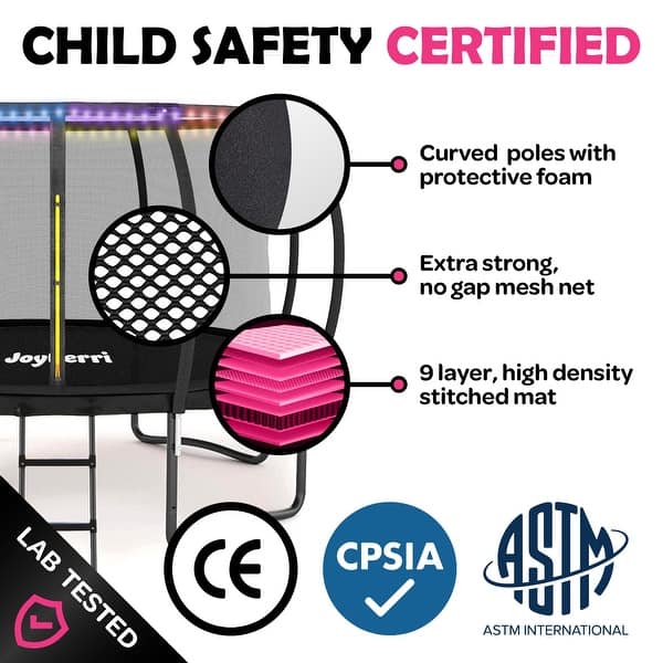 12Ft Trampoline with Net - with Bonus Sprinkler and LED Lights/ASTM ...