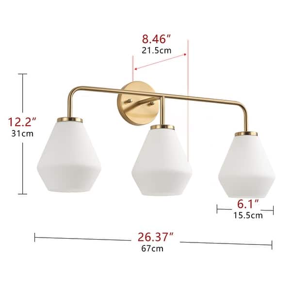 Brushed Brass 3-Light Bathroom Vanity Light Fixture with Milk White ...