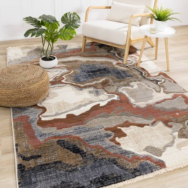 Cream Grey Brown Abstract Earth Area Rug. - Bed Bath & Beyond - 38244582