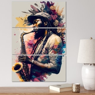 Designart "Music Saxophone Player II" Music Jazz Canvas Art Print - 3 ...