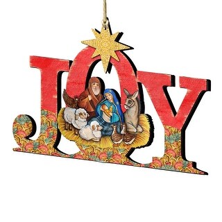 Set of 2 Nativity Scenery "Joy" Wooden Christmas Ornaments 5.5" - Bed ...