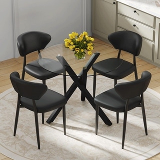 Table And Chair Set Modern Glass Round Table 31 Inch Diameter With X ...