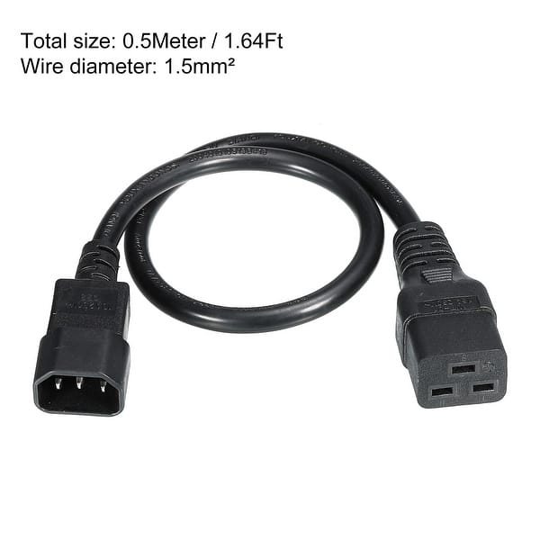 AC Power Cord 3 Prong C14 Male to C19 Female 0.5M 16A Extension Cable ...