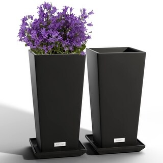 2-Pack Black Outdoor Planters 30 Inch, Plastic Square Tapered Planters ...