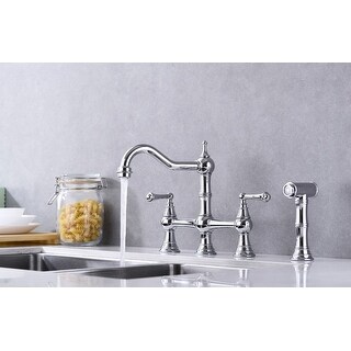 Bridge Dual Handles Kitchen Faucet with Side Pull Out Spray Head ...