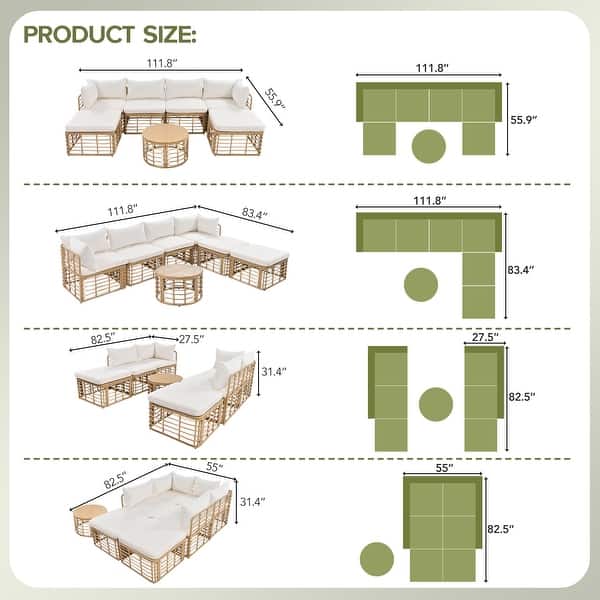 7 Pieces Outdoor Patio Furniture, All-Weather Rattan Sectional Sofa Set With Thick Cushions And ...