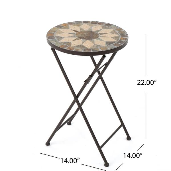 Silvester Outdoor Round Stone Side Table with Iron Frame by Christopher ...