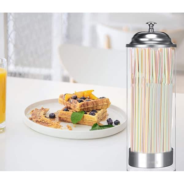 Straw Dispenser with Stainless Steel Lid, Clear Acrylic Straw Holder ...