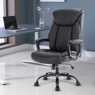 High Backrest Leather Rotating Office Chair with Height Adjustable and ...