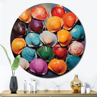 Designart "Colorful Seashells Pop Art I" Animals Metal Circle Wall ...