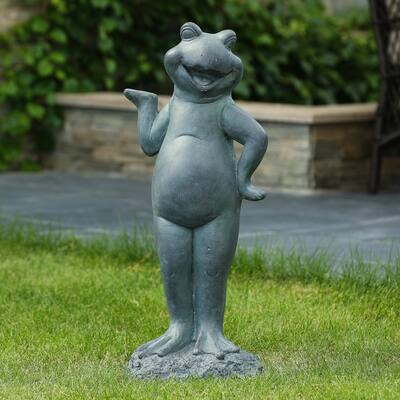 Gray MgO Sassy Standing Frog Garden Statue - Overstock - 32336787