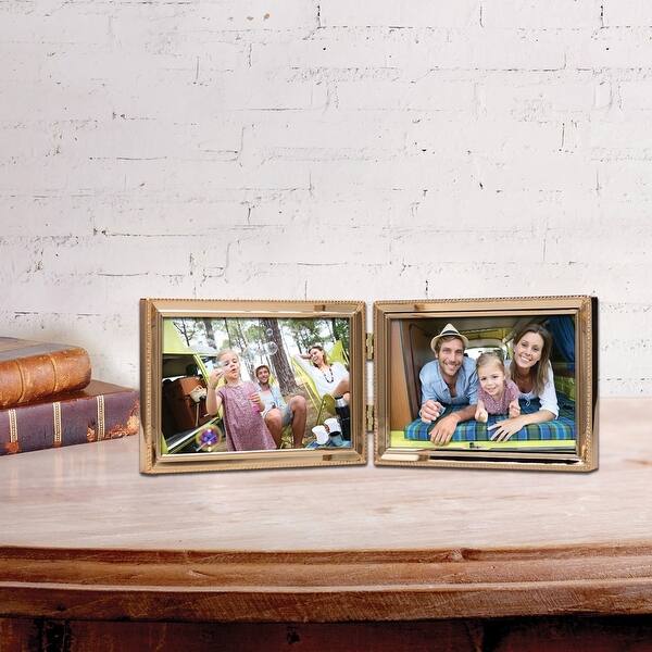 Curata Gold-Tone Landscape Hinged Polished Beaded 6x4 Double Photo ...