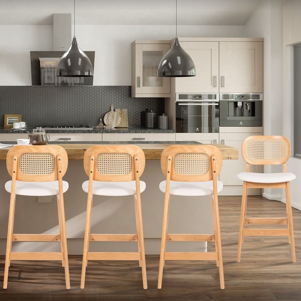 25.2 Upholstered Wood Counter Height Bar Stools w Rattan Back 17.72 W x 18.7 D x 36.81 H On Sale Bed Bath Beyond 36981718