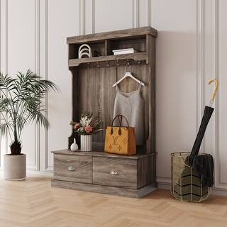 Open Hall Tree Entryway Bench with Drawers and Hooks - Bed Bath ...