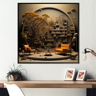 Designart "Modern Nature And Literary Salons " Libraries Framed Canvas ...