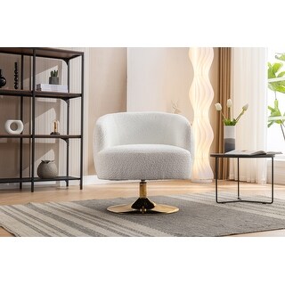 Chenille Fabric Accent Swivel Chair With Gold Metal Round Base - Bed ...