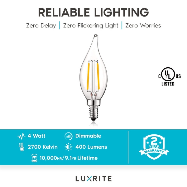 Luxrite 4W Vintage Candelabra LED Bulbs Dimmable, 400 Lumens, 40W ... Luxrite 4W Vintage Candelabra LED Bulbs Dimmable, 400 Lumens, 40W ...