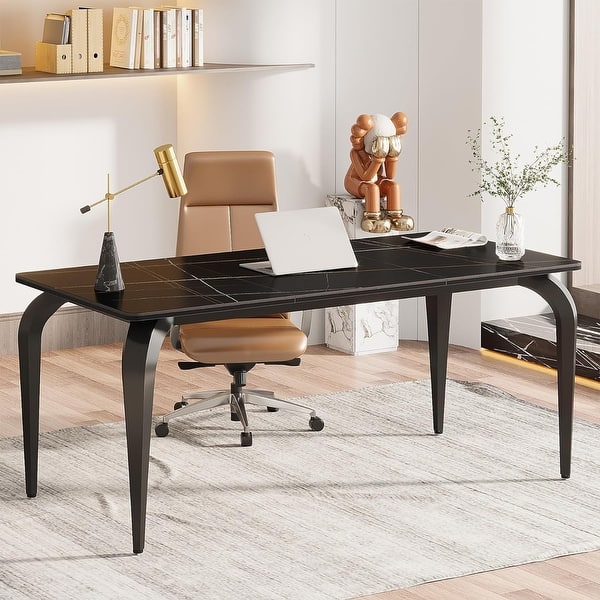 Sintered Stone Office Desk 63" , Black Marble Office Desk Workstation ...