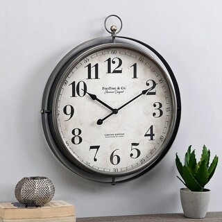 FirsTime & Co. Black Prescott Pocket Watch Farmhouse Wall Clock, Metal ...